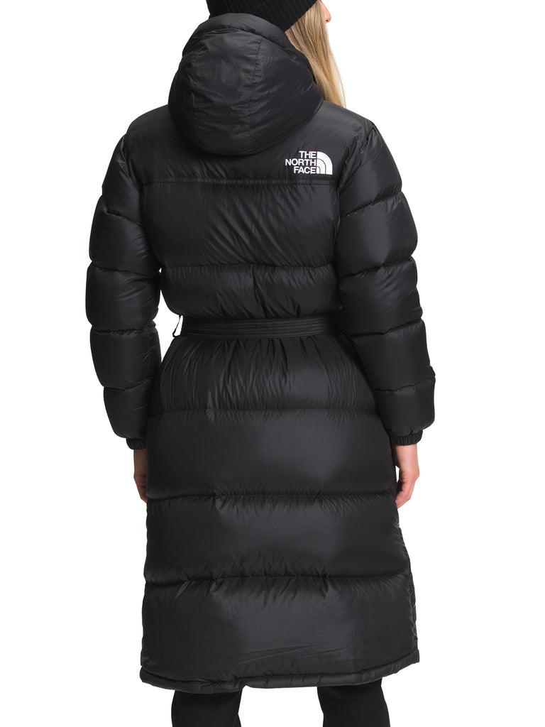 The North Face Nuptse Belted Long Puffer Coat In Black